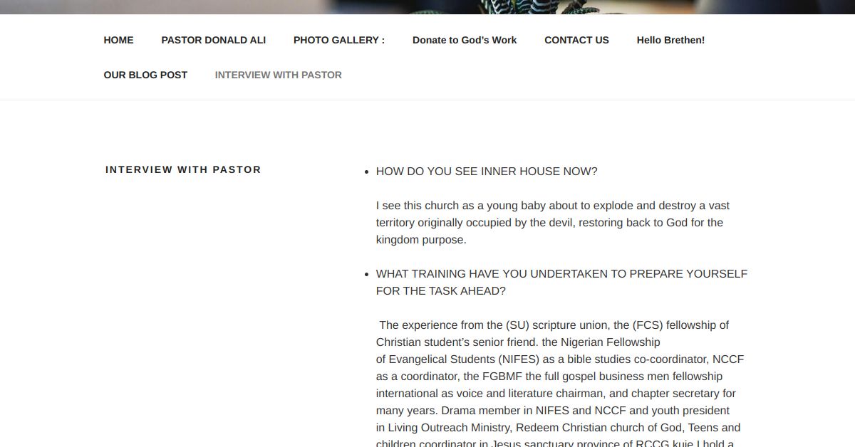 INTERVIEW WITH PASTOR – INNERHOUSE CHURCH